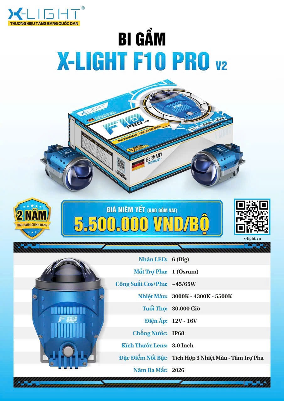 Đèn Bi Gầm X-Light F10 Pro V2 3 Nhiệt Màu Giá Tốt 2026